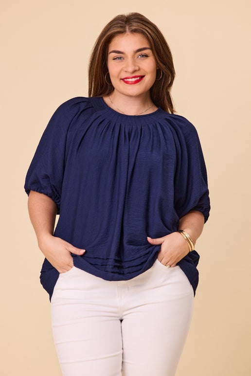 Tuck Detail Shell Top in NAVY | TOPS / Casual