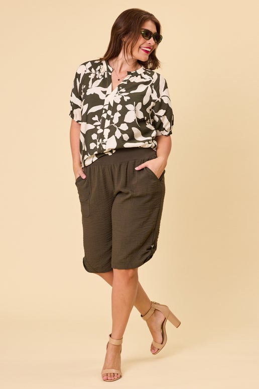 Jersey Waist Tab Hem Short in KHAKI | SHOP ALL