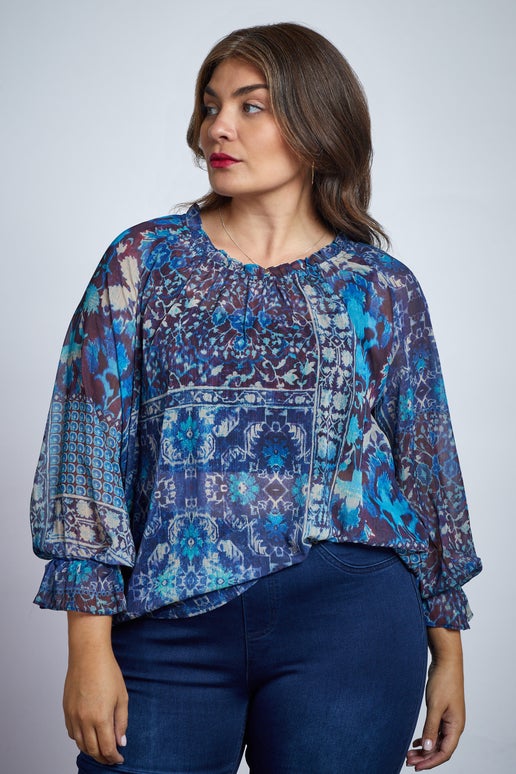 Enya Frill Slv Shell Top in BLUE | TOPS / Dressy