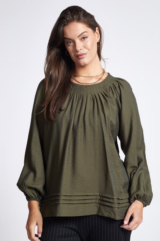 Tuck Detail L/s Shell Top in KHAKI | TOPS / Dressy