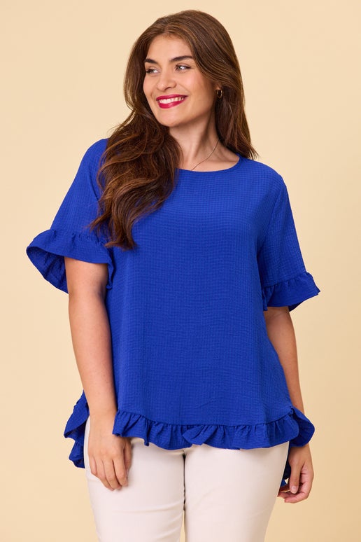 Gingham Button Back Top in COBALT | TOPS / Dressy